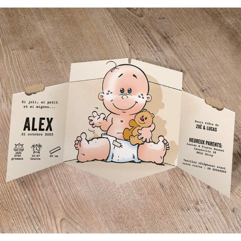 Faire-part naissance original carton livraison bébé Belarto 610009